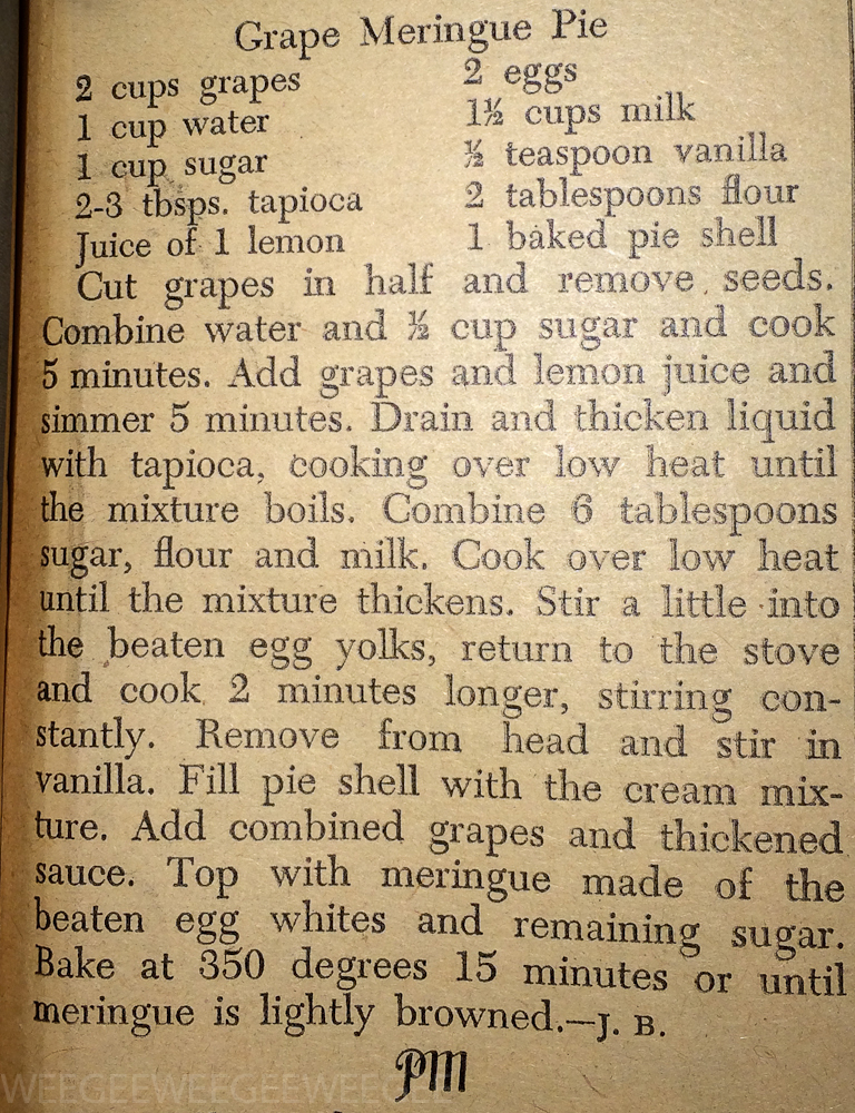 73 Years Ago Today… Grape Meringue Pie… | WEEGEEWEEGEEWEEGEE